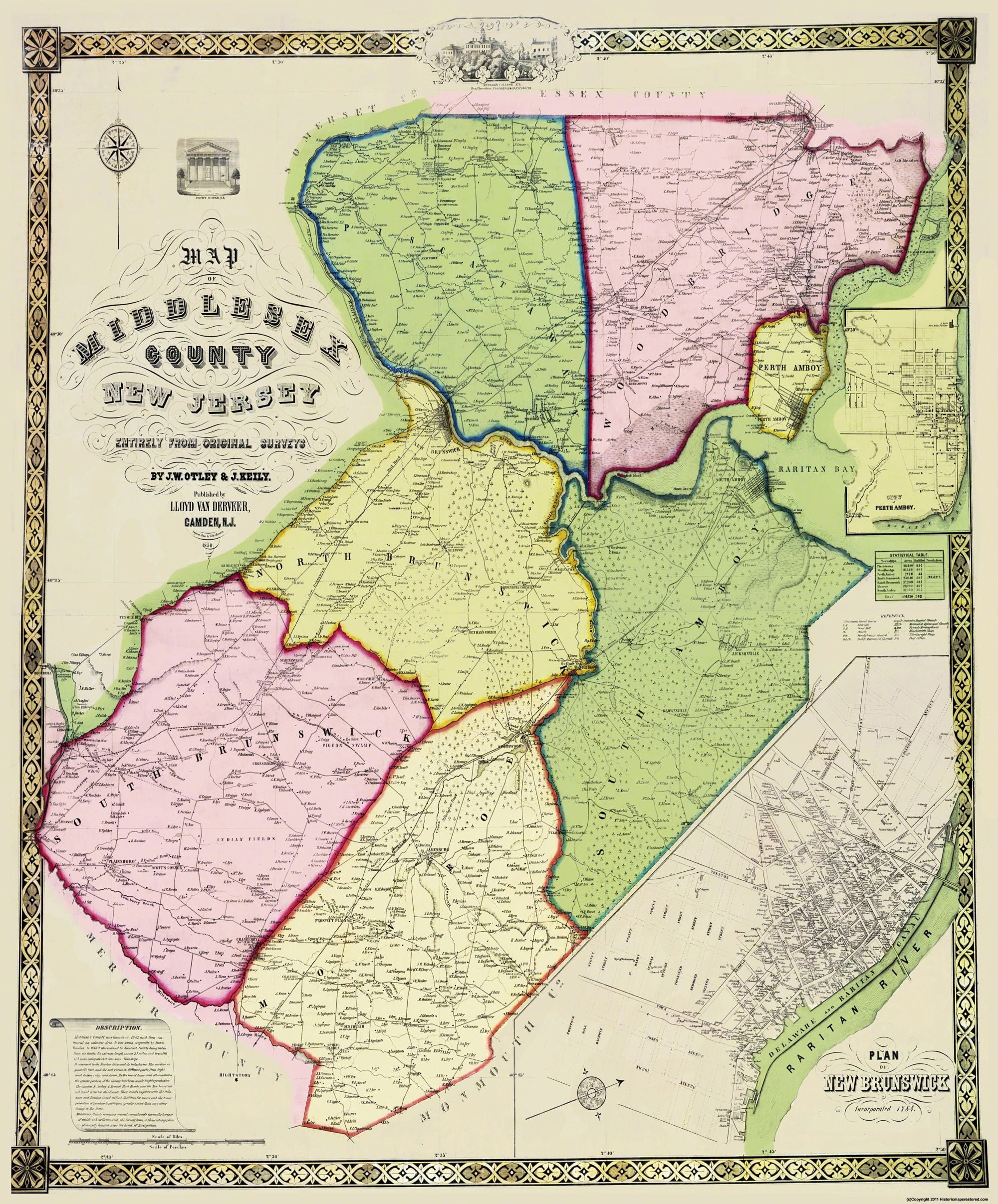 Middlesex County New Jersey Derveer 1850 23 X 2775
