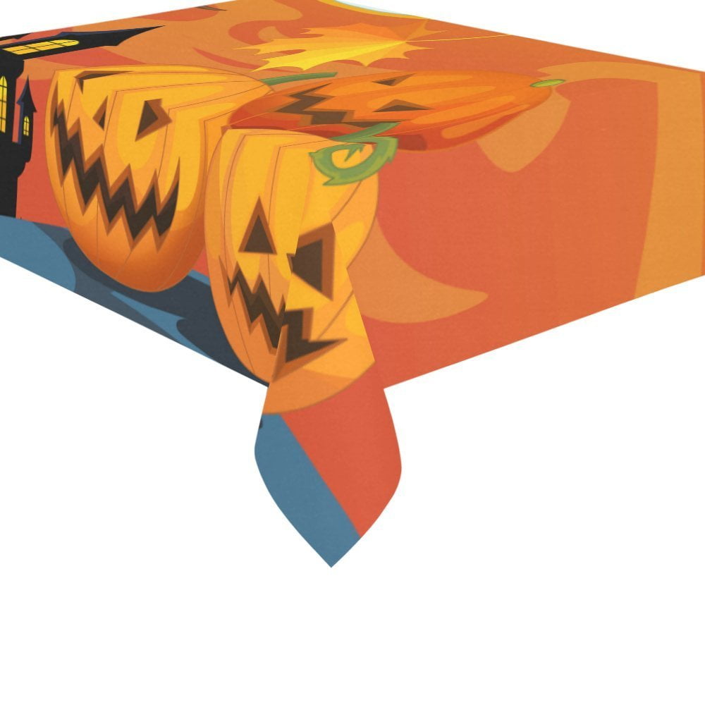 MYPOP Halloween Pumpkin Face Owl Castle Cotton Linen Tablecloth Set ...