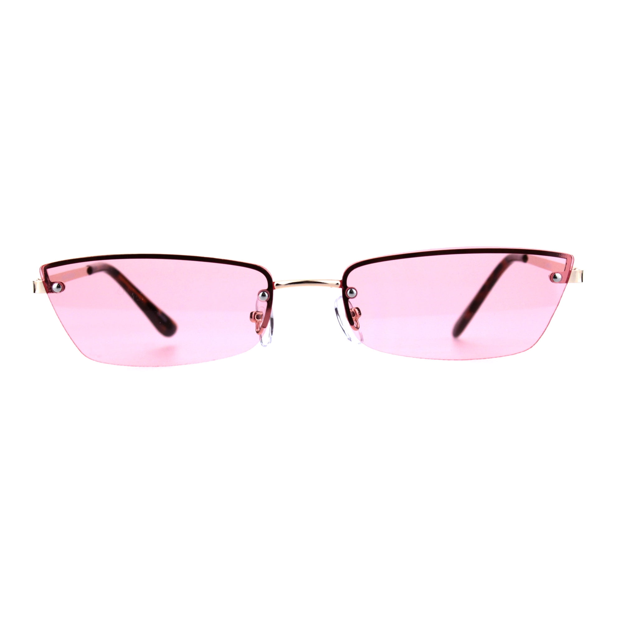 Womens Narrow Rectangular Rimless Cat Eye Hippie Color Lens Sunglasses ...