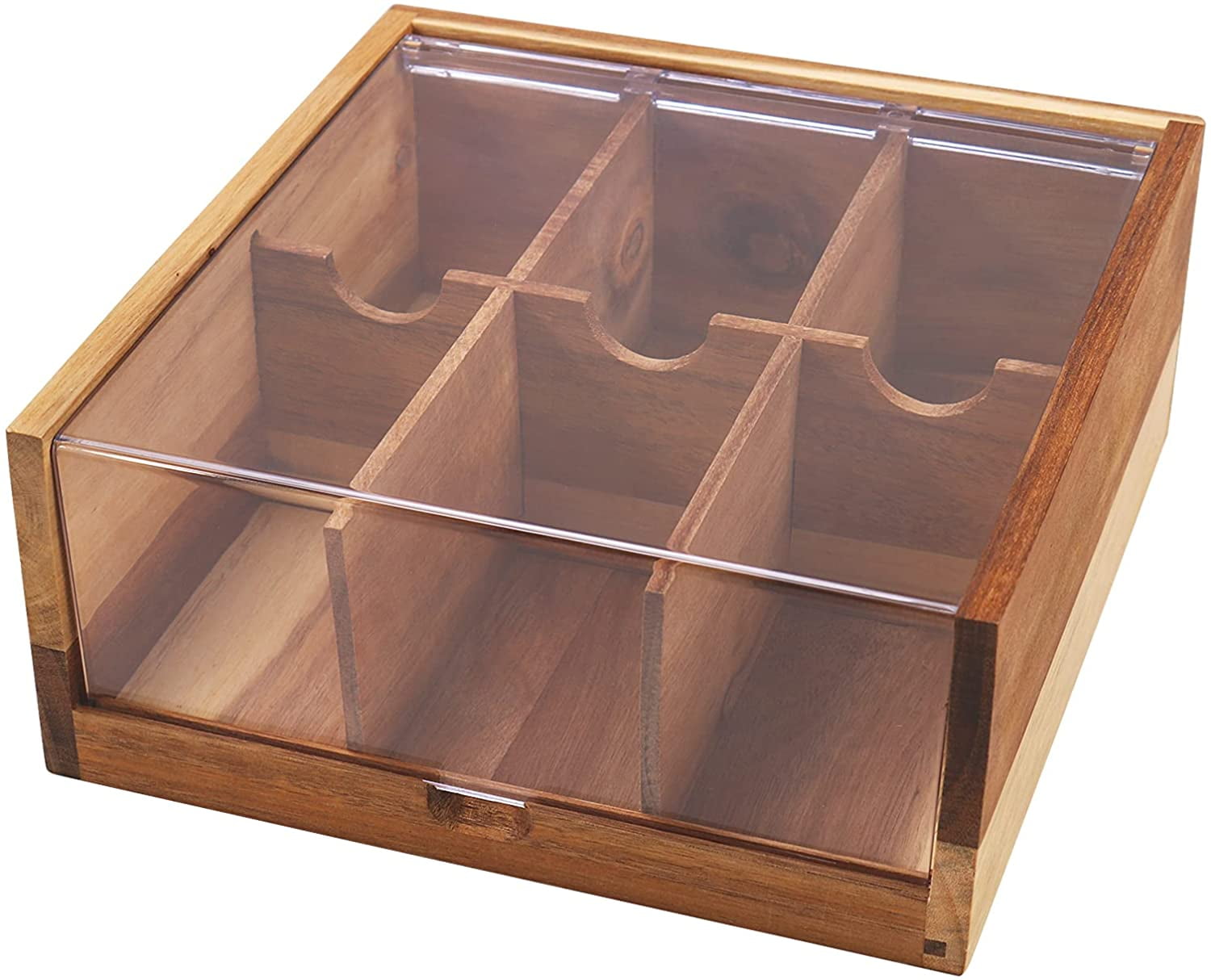 Acacia Wood Tea Bag Holder, Tea Bag Storage Box 6 Compartment with ...