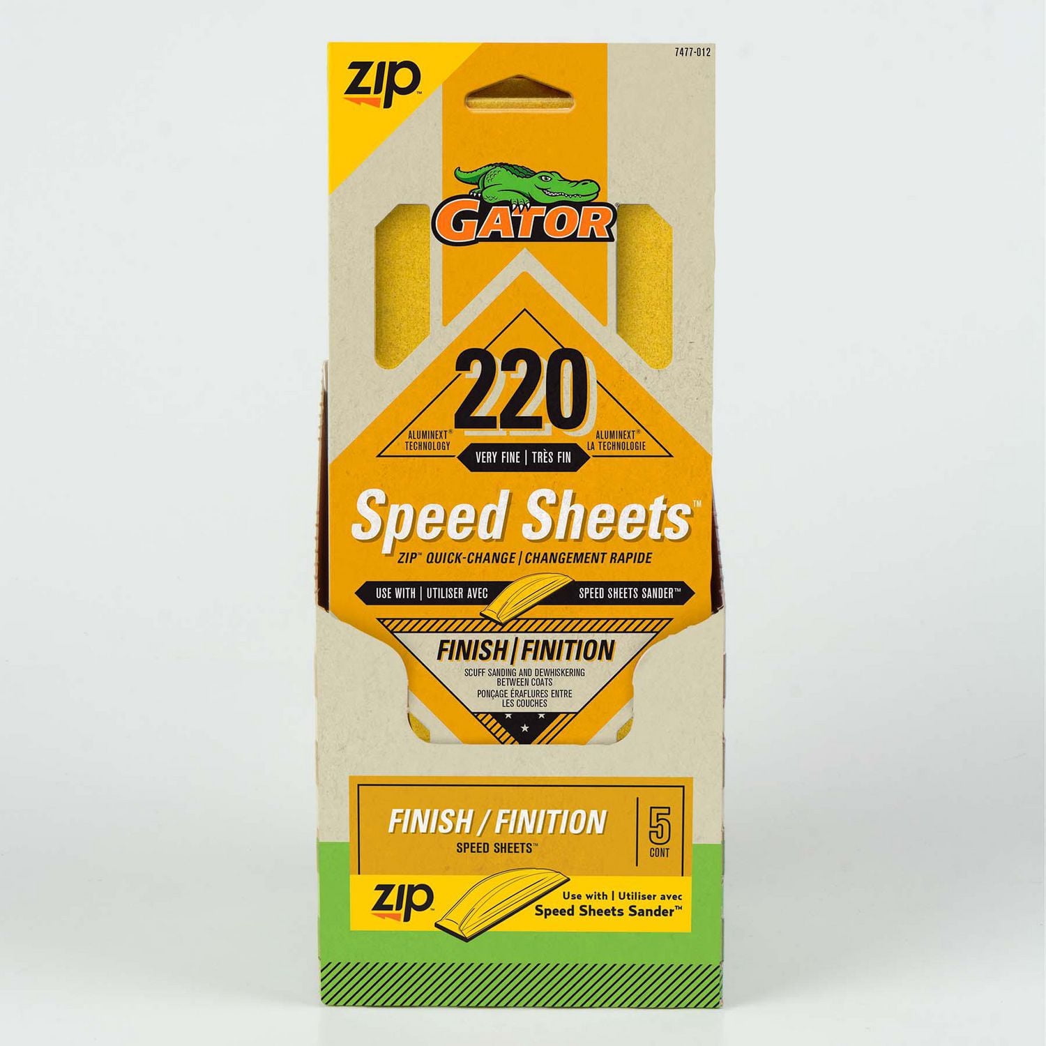 Gator ZIP Speed Sheets Sandpaper, Aluminum Oxide, Very Fine 220 Grit (5 ...