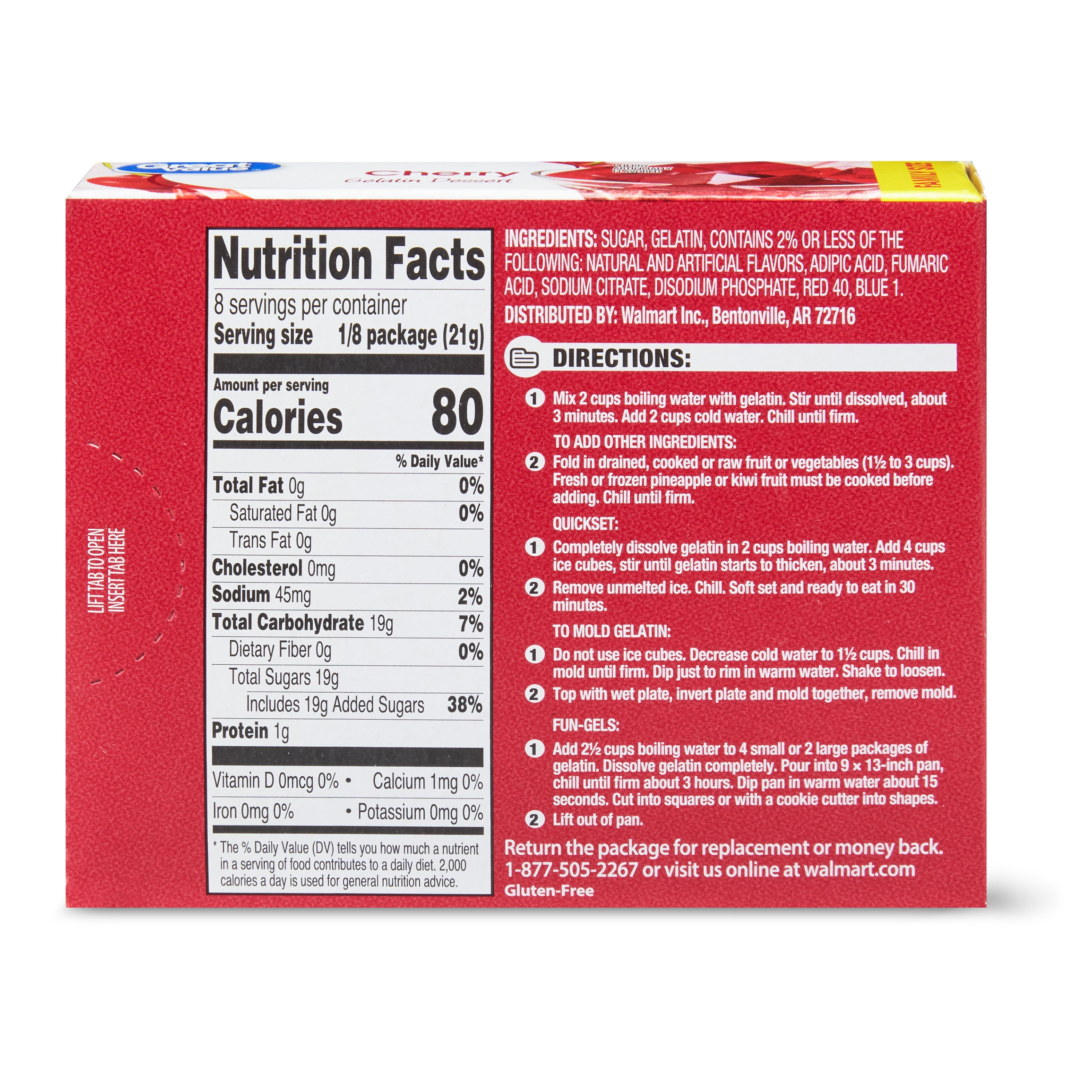 Great Value Cherry Gelatin Dessert Family Size, 6 oz - Walmart.com ...