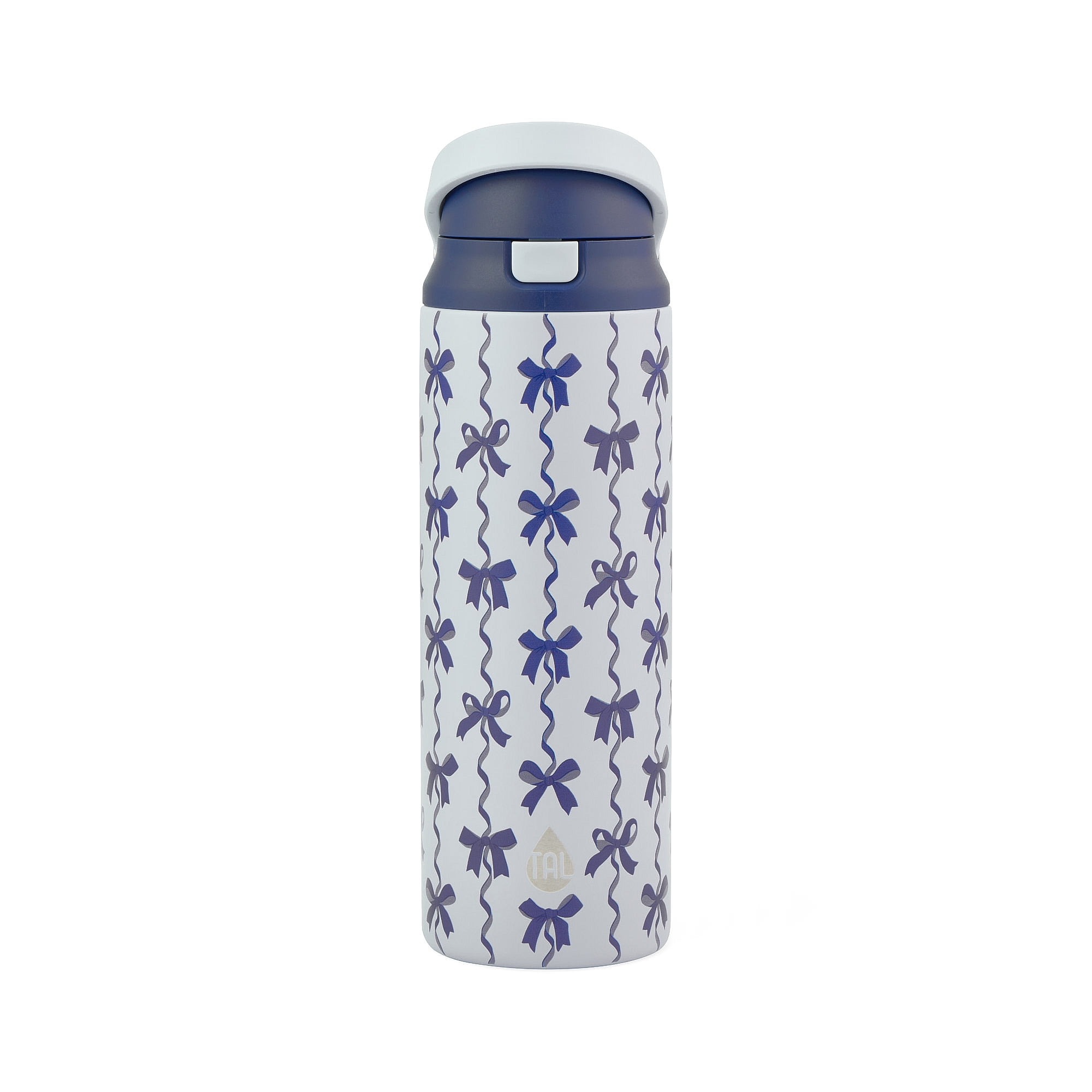 TAL Stainless Steel 2-in-1 Straw and Chug Water Bottle with Push Lid 24 fl oz, Blue Bows, TAL ...
