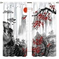 Cherry Blossoms Curtains, Japanese Traditional Ink Painting Red Floral ...