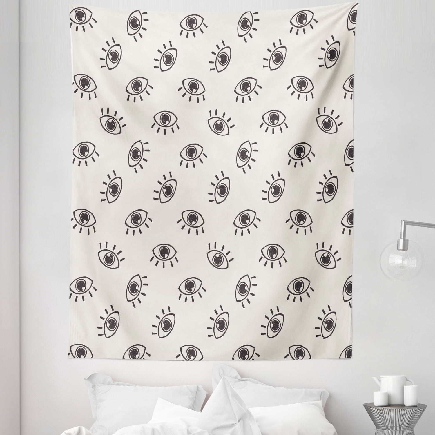 Eyeball Tapestry, Hand Drawn Sketch Style Eyes Composition on Off White ...