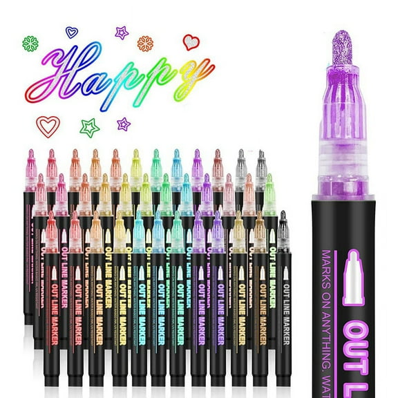 12 color sets Double Line Outline Markers Art Markers Highlighting Pens ...