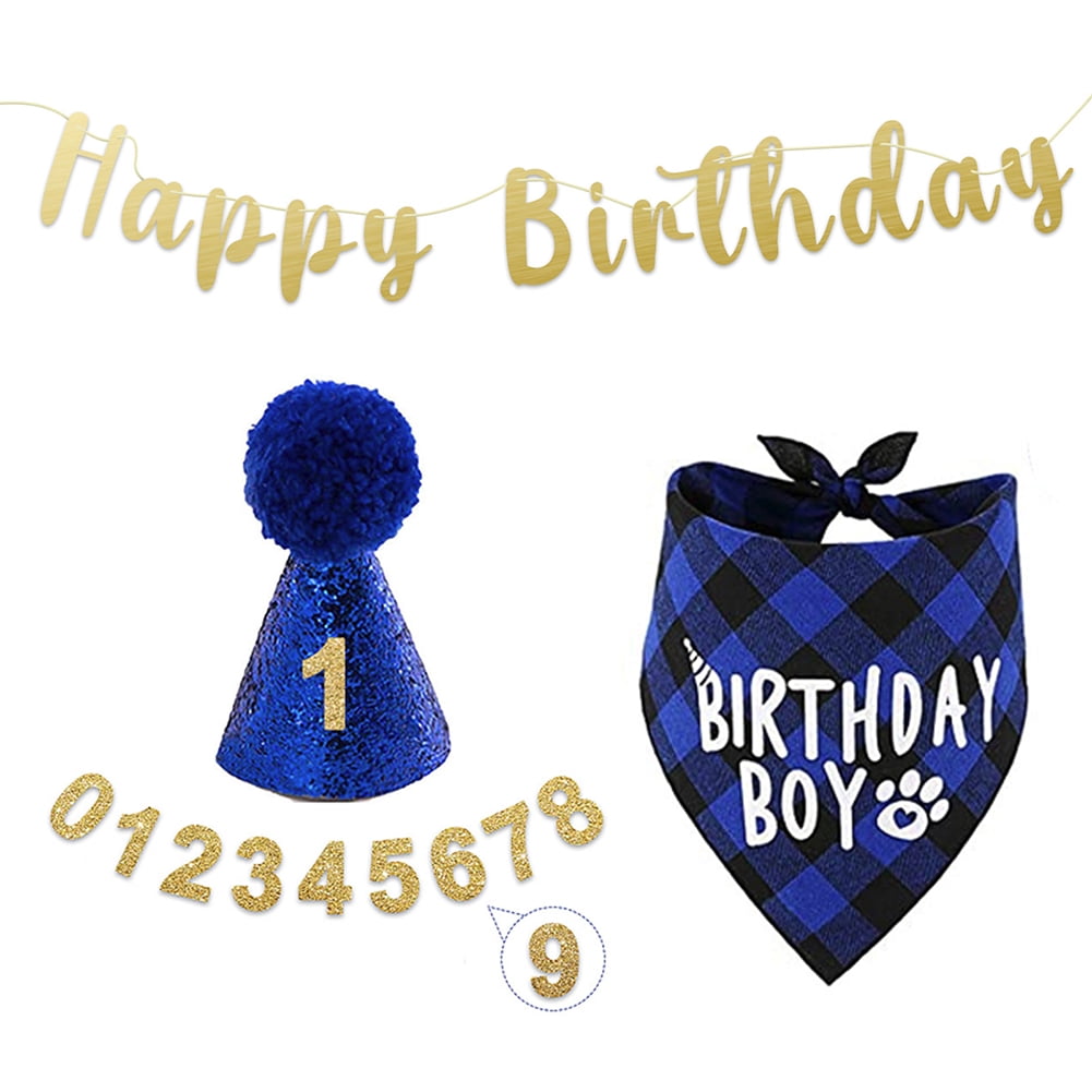 KYAIGUO Birthday Dog Bandana Hat 4PCS Outfits,Plaid Bandanas with ...