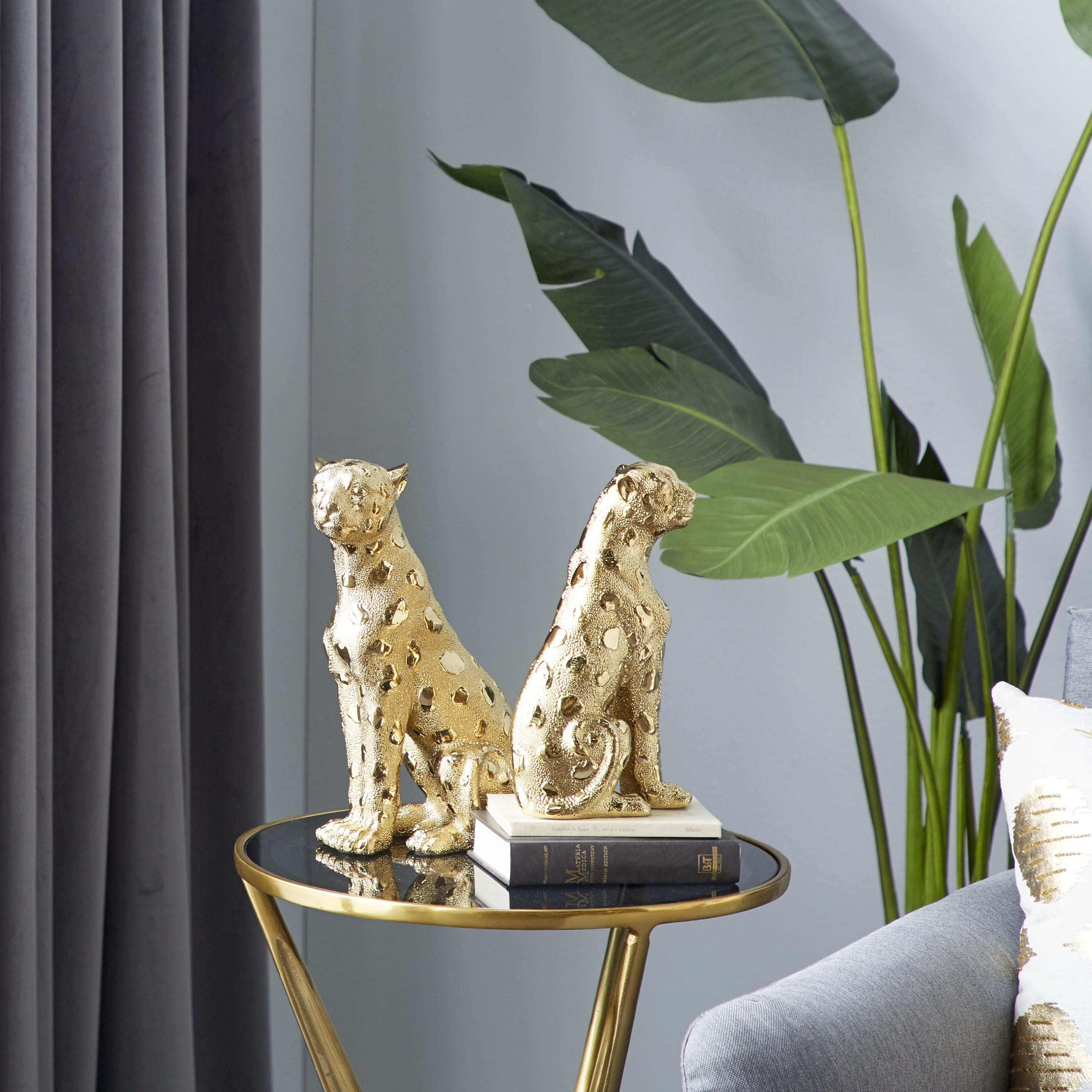 10", 12"H Gold Resin Leopard Sculpture, by DecMode (2 Count) - Walmart.com