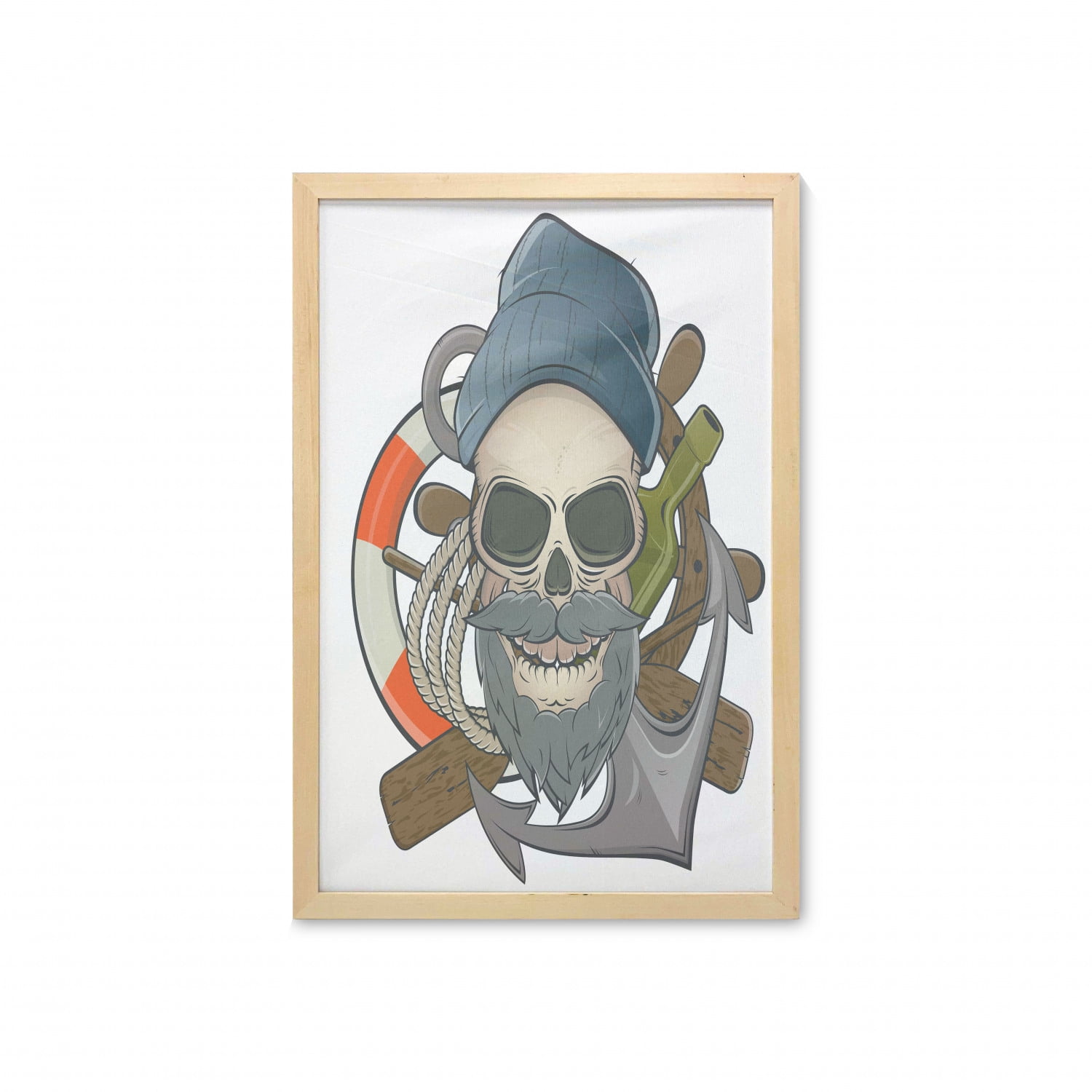 Skull Wall Art with Frame, Illustration of Sailor Old Skull with Beard ...