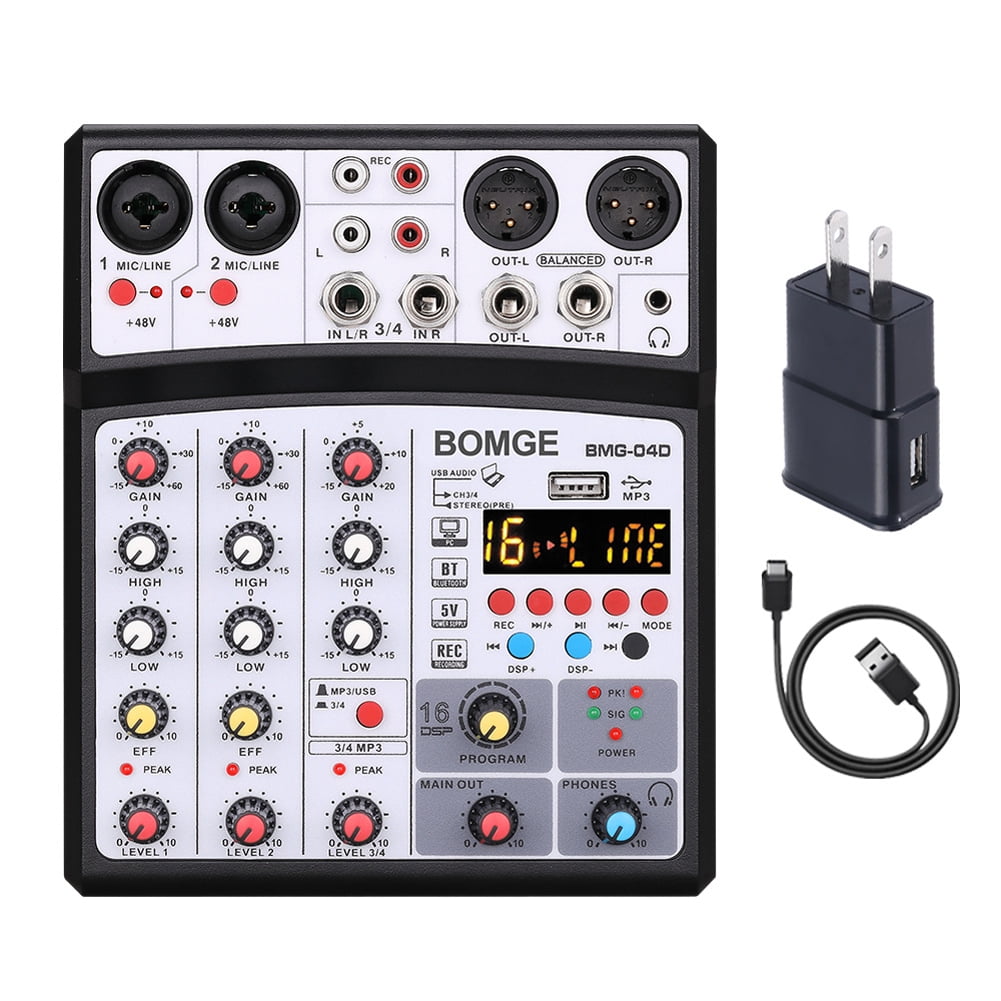 BOMGE Mezcladora de audio profesional 4 canales con USB y efectos digitales, ideal para estudios ...