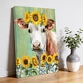 Cow Sunflower Canvas Wall Art for Living Room, Country Style Green ...