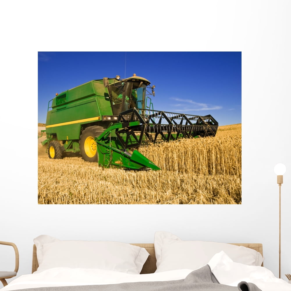 Combine Harvesting Wheat Field Wall Mural Decal Sticker, Wallmonkeys ...