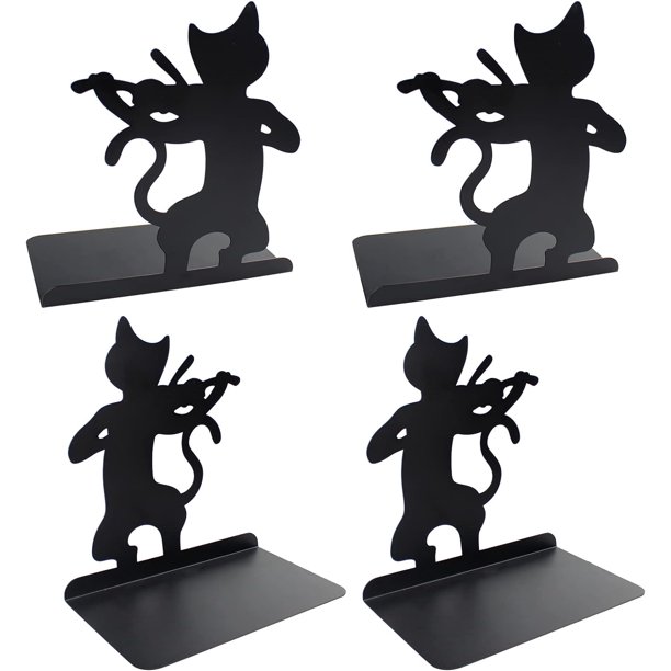 Bookends Metal Book Ends Violin Cat Design Modern Book Stopper, Non ...