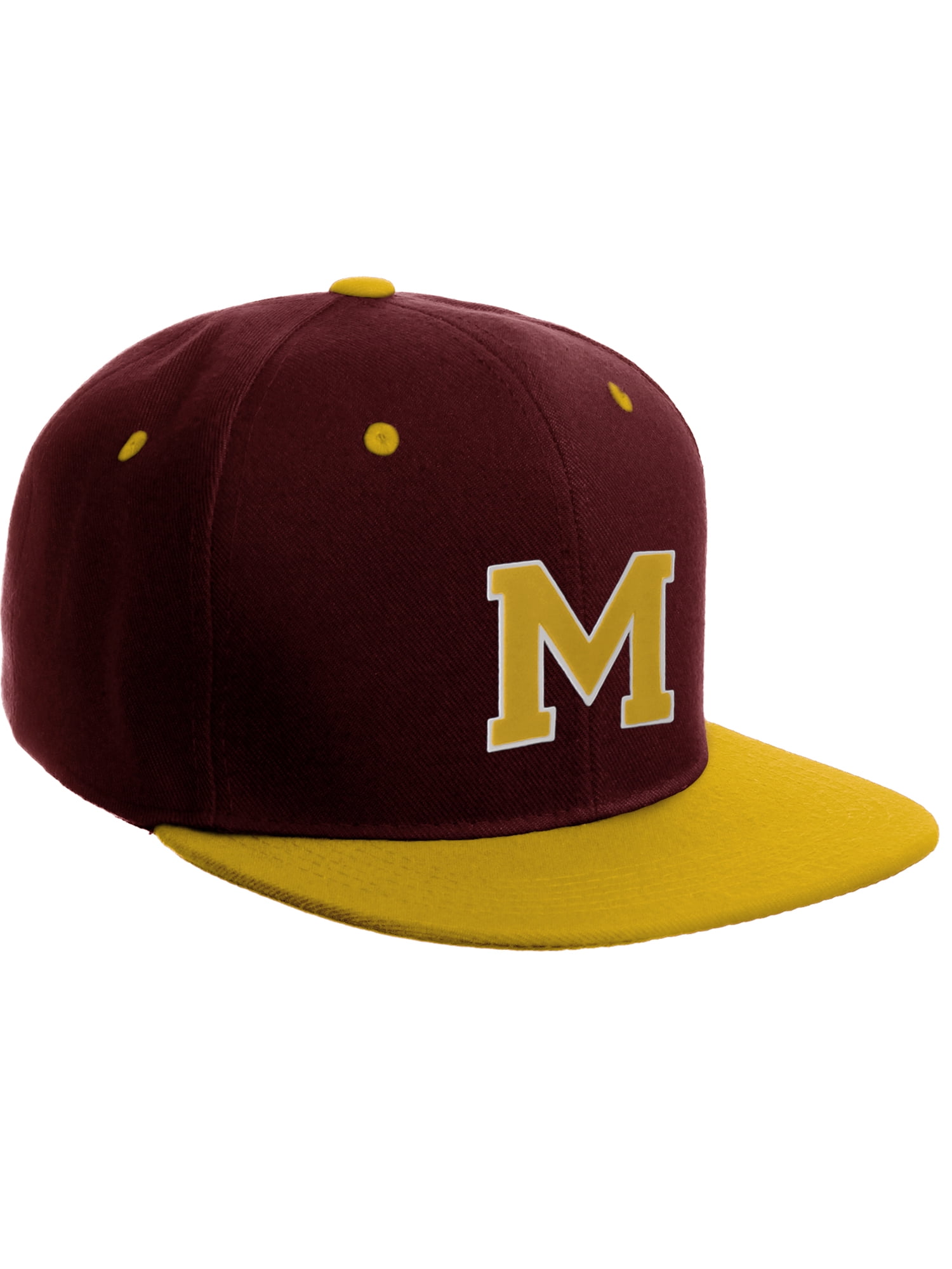 Classic Snapback Hat Custom A to Z Initial Letters, Burgundy Gold Cap ...