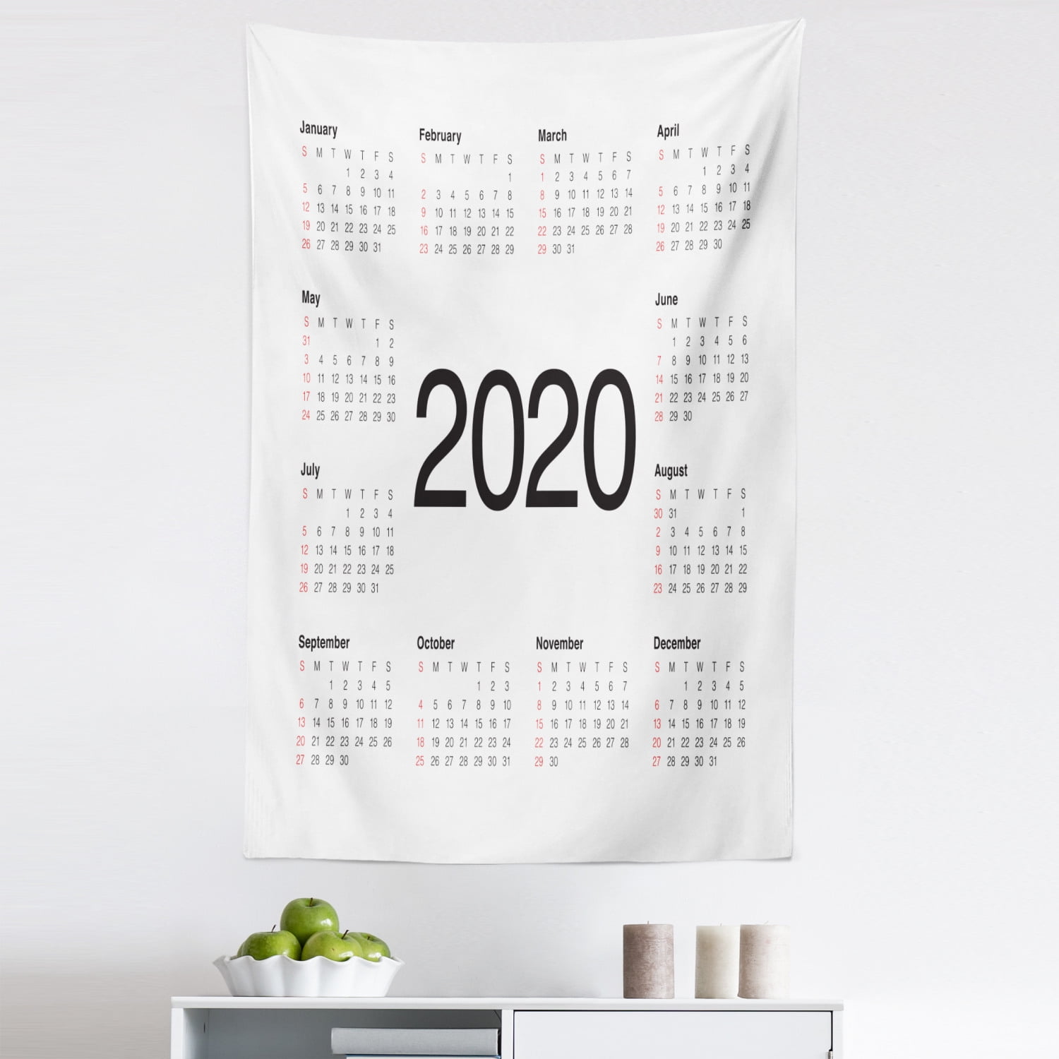 Calendar 2020 Tapestry, Simple Design Months Around Year Minimal and ...