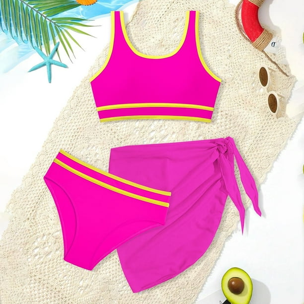 Girls Swim Suits 3 Piece Bathing Suits with Beach Skirt Cute Swimwear ...