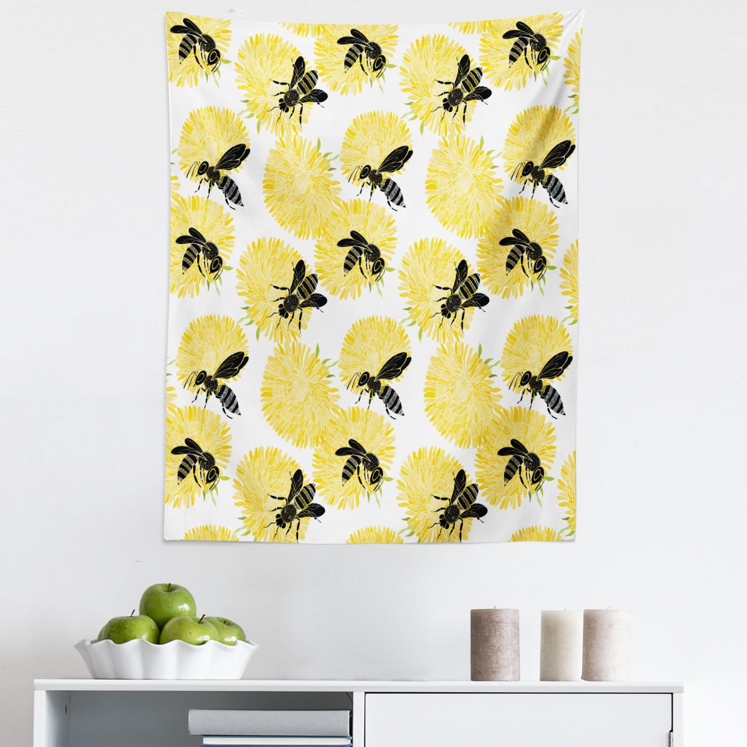 Bee Tapestry, Bees and Dandelion Flowers in Nature Detail Theme on ...