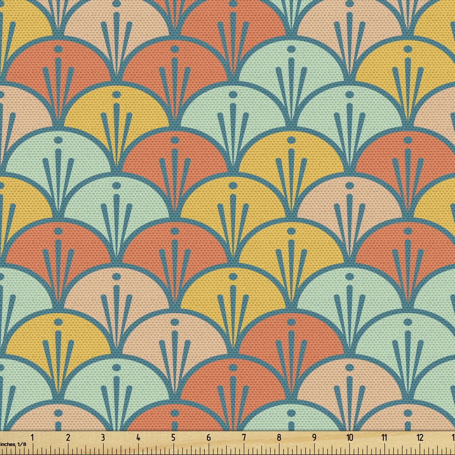 Orange and Turquoise Fabric by the Yard, Abstract Scales Pattern in ...
