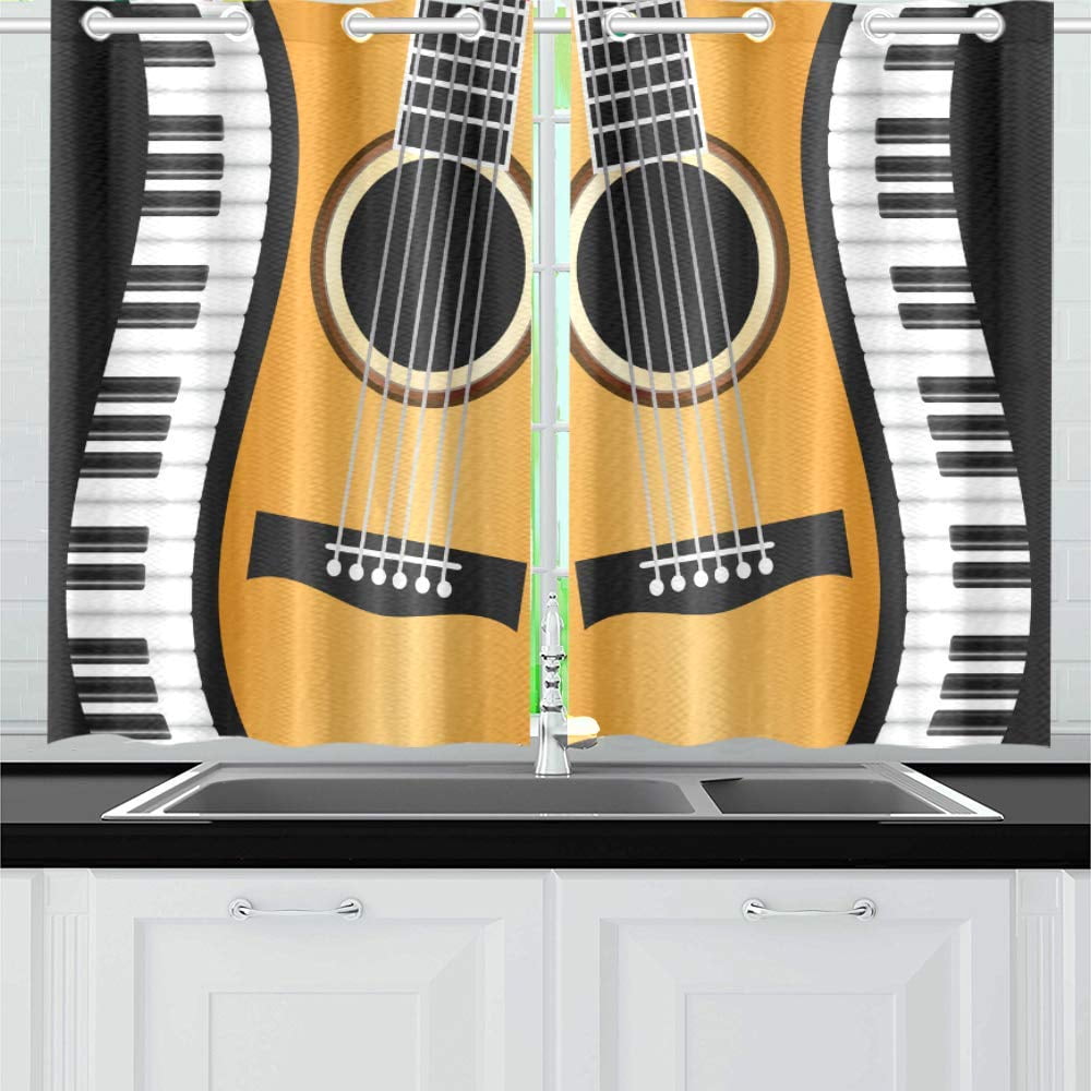 YUSDECOR Piano Keyboards Guitar Window Curtain Kitchen Curtain 26x39 ...