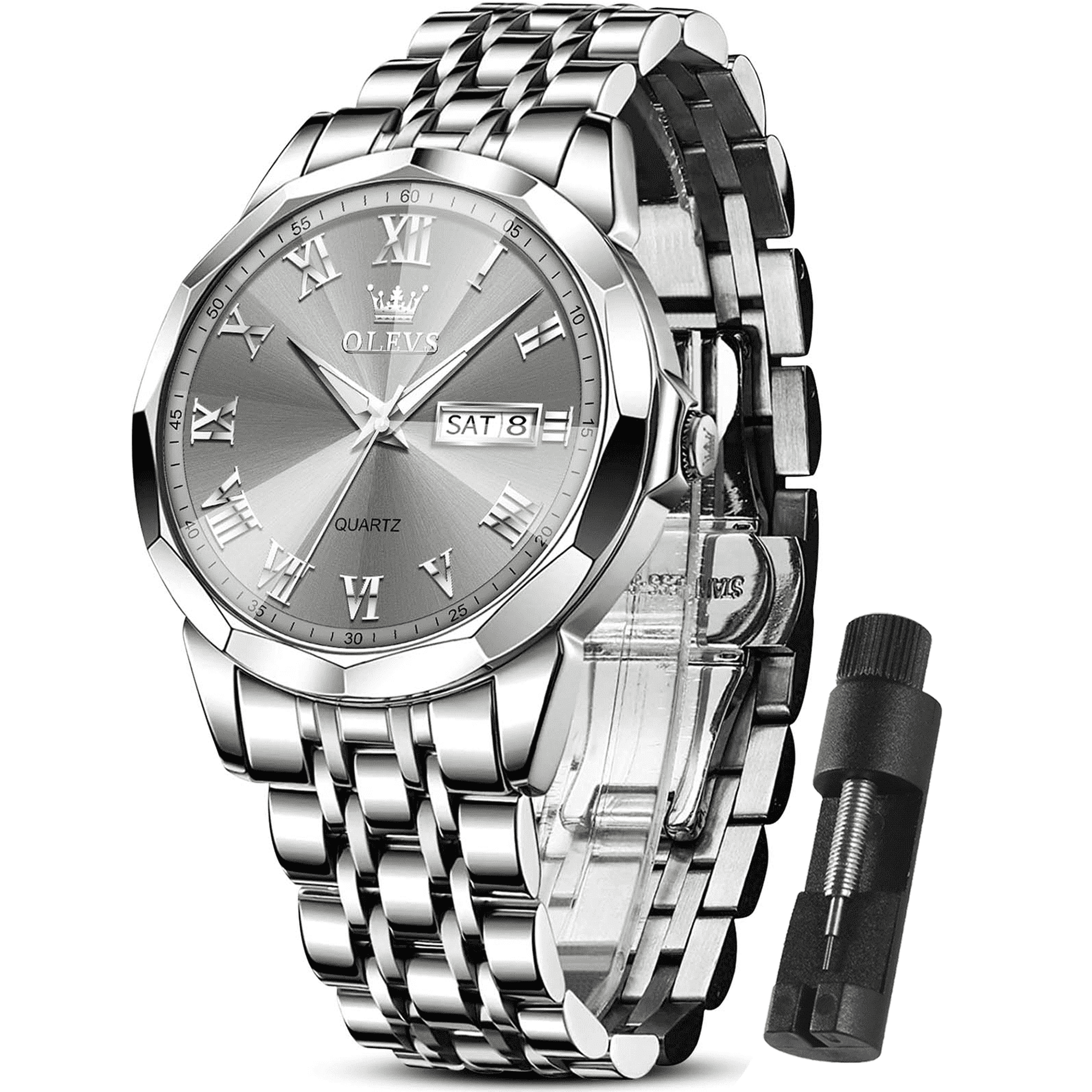 Click here for Olevs Mens Sliver Watch Grey Dial Watch For Men Lu... prices