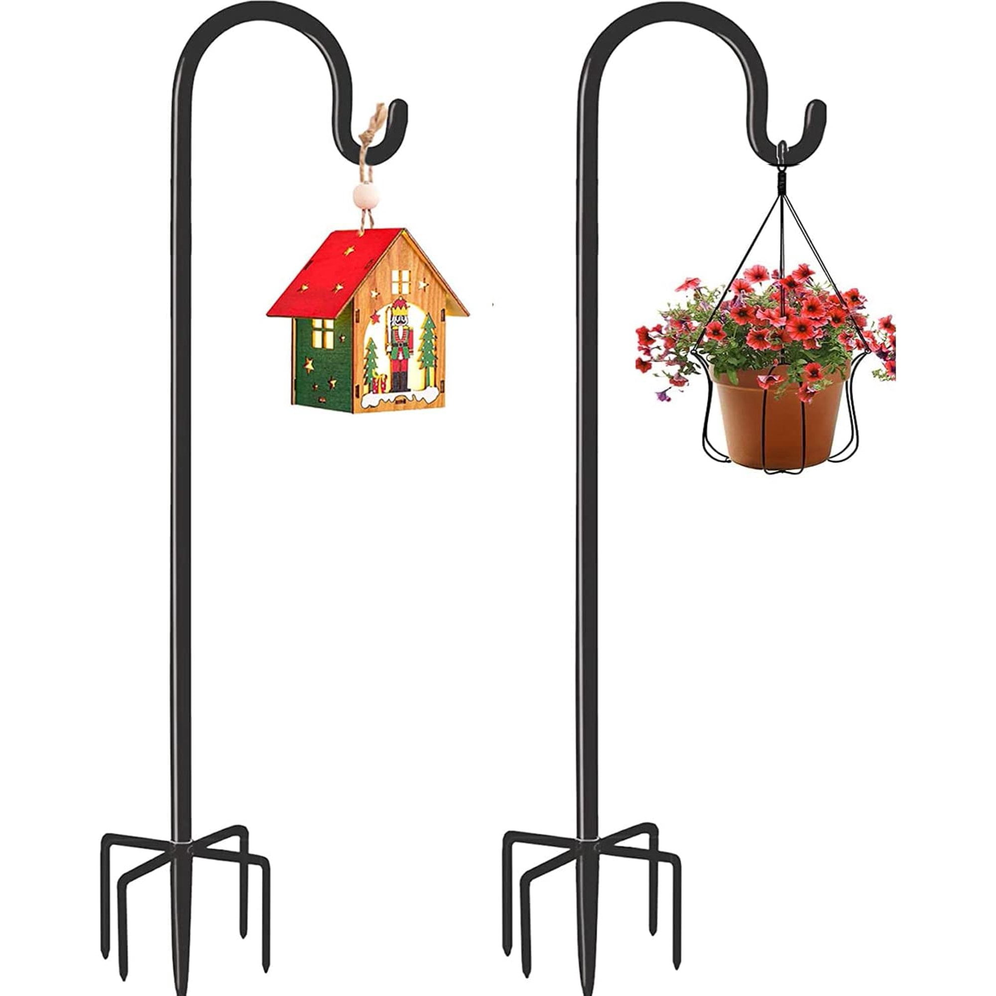 2 Packs 48in Outdoor Shepherd Hooks with 5 Pronger Base, Adjustable ...