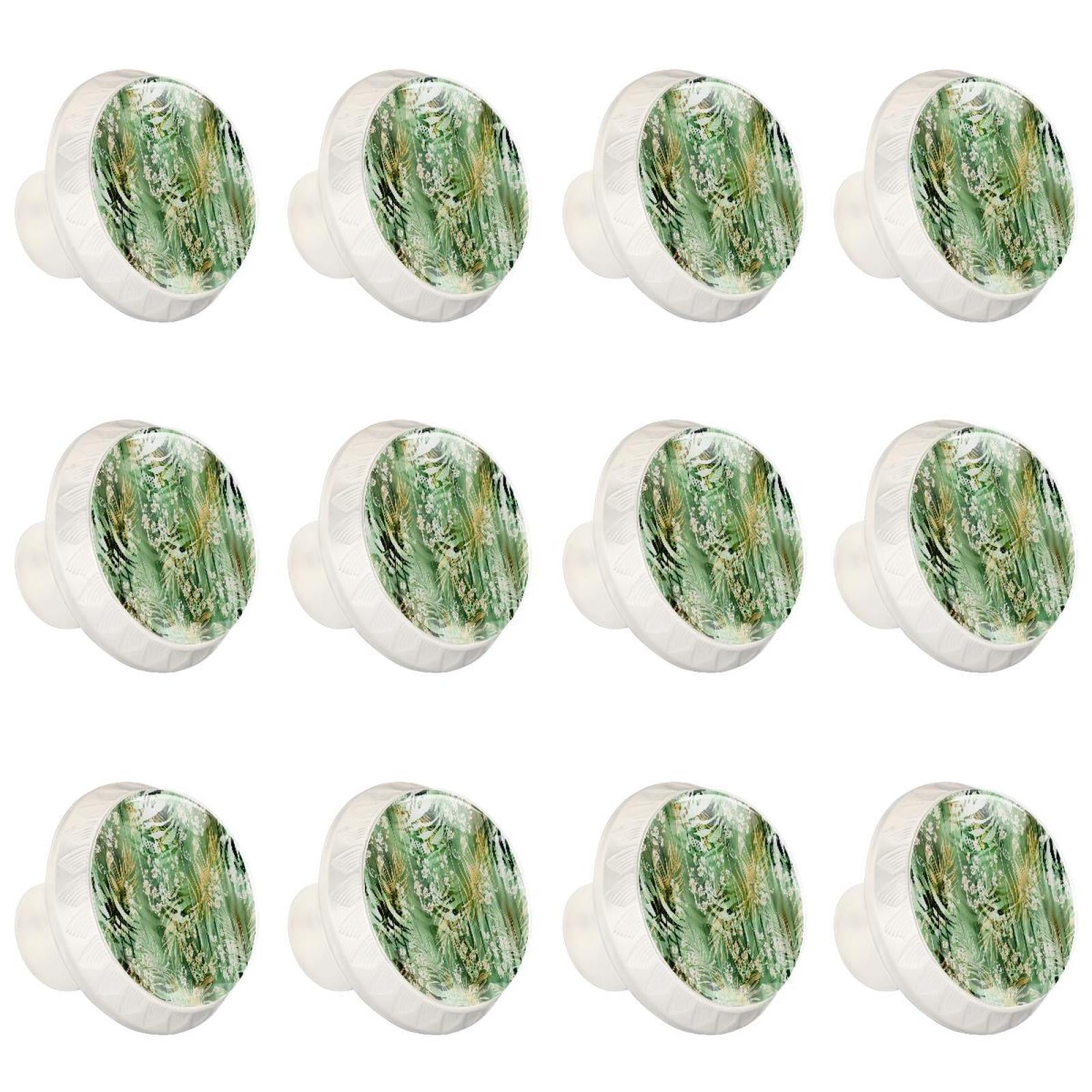12 Pcs Green Leaves Pattern Knobs for Kitchen Cabinet Cupboard Dresser ...