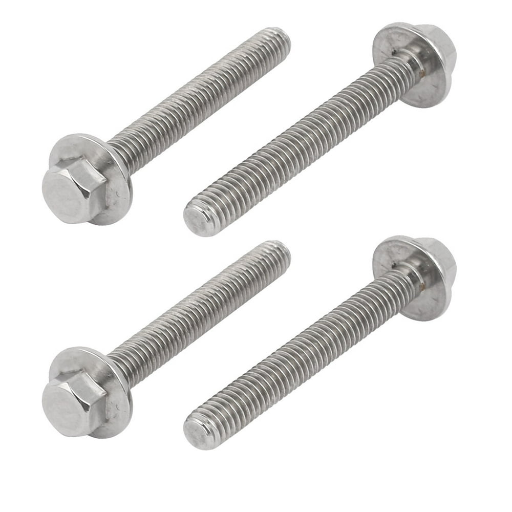 Uxcell M6x45mm Thread 304 Stainless Steel Metric Hex Head Flange Screws ...