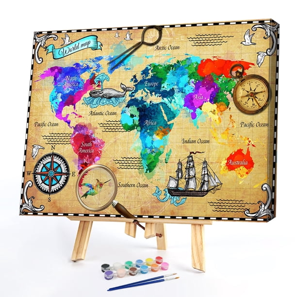 Cuadros Decorativos Mapa del mundo pintura al óleo por números Kits ...