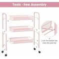 3 Tier Rolling Utility Cart - Durable Metal Design Pink Utility Cart ...