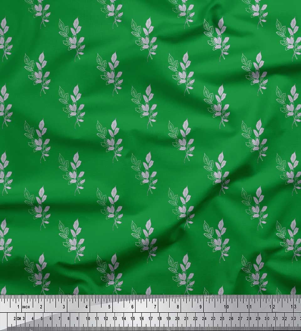 Soimoi Green Velvet Fabric Rose Leaves Print Fabric by the Yard 60 Inch ...
