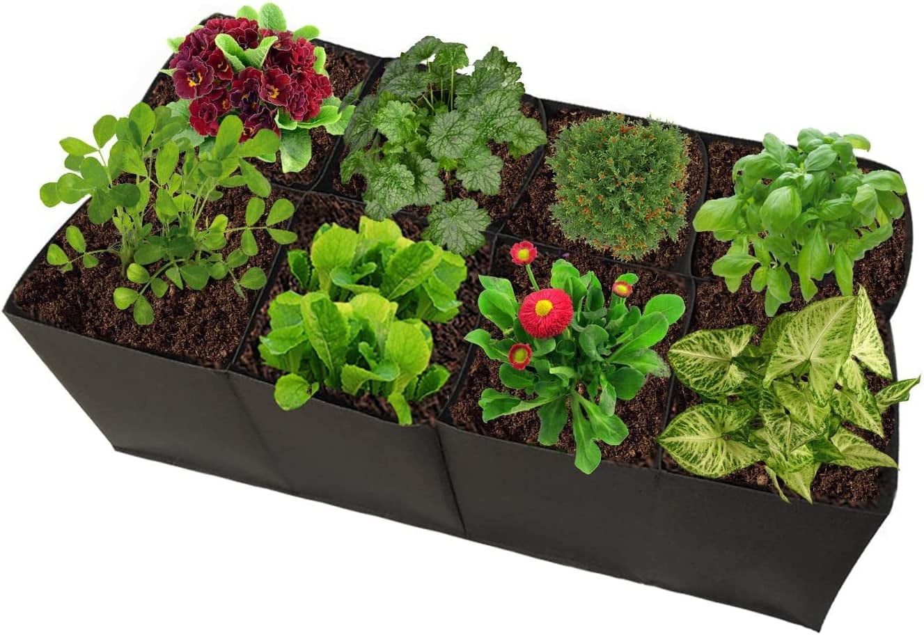 Fabric Raised Garden Bed, 135 Gallon 8 Grids Rectangle Breathable Grow ...