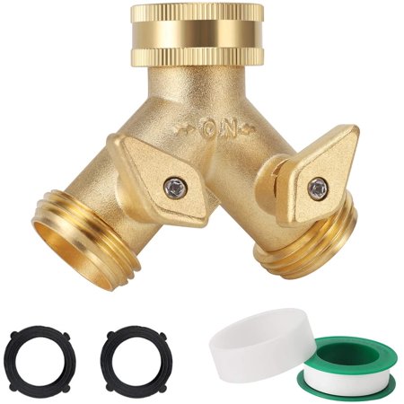 Garden Hose Splitter 2 Way Heavy Duty,Brass Faucet Splitter,Y 3/4 Water ...