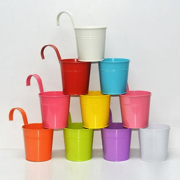 SHAR 10 Pieces Metal Flower Pot Balcony Hanging Pots with Removable ...