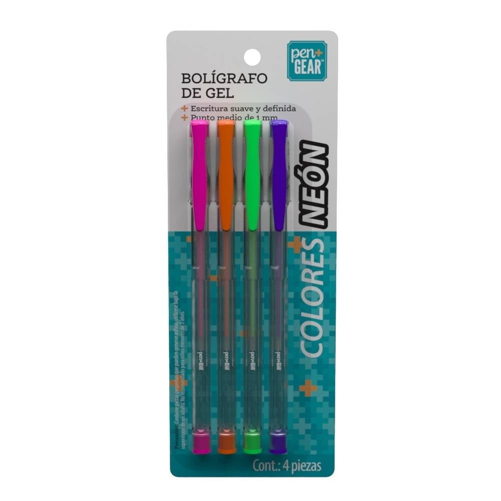Bolígrafo de Gel Pen+Gear Colores Neón Punta Media 4 Piezas | Walmart ...