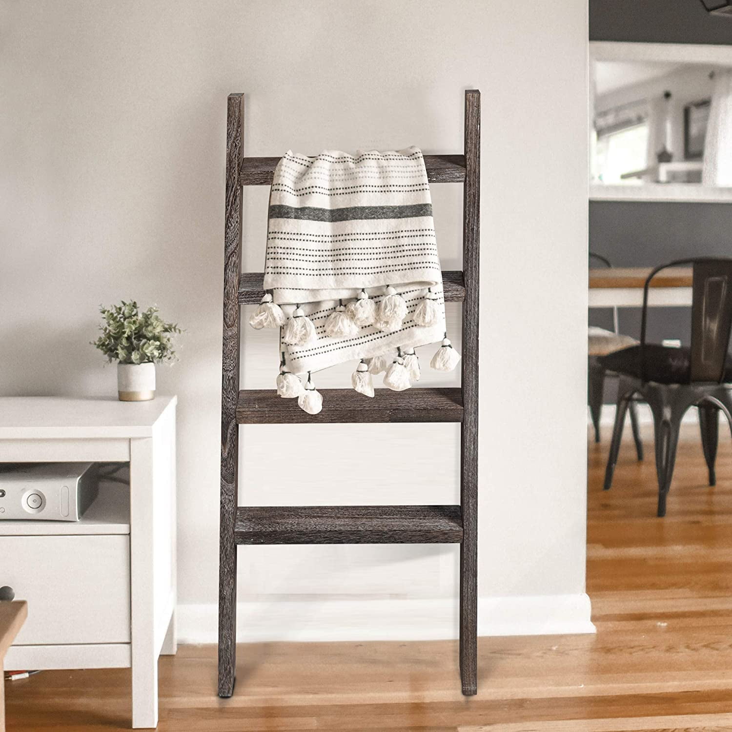 NeuType Vintage Walnut Ladder Shelf Rustic Vintage Blanket Ladder ...