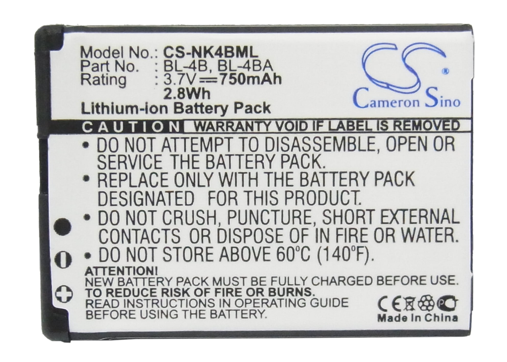750mAh BL-4BA BL-4B Battery for Nokia 2760 7500 Prism 7070 Prism 7370 ...