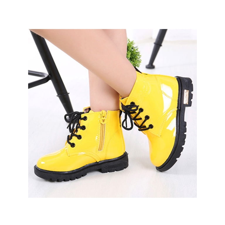 Yellow Patent Leather Combat Boots