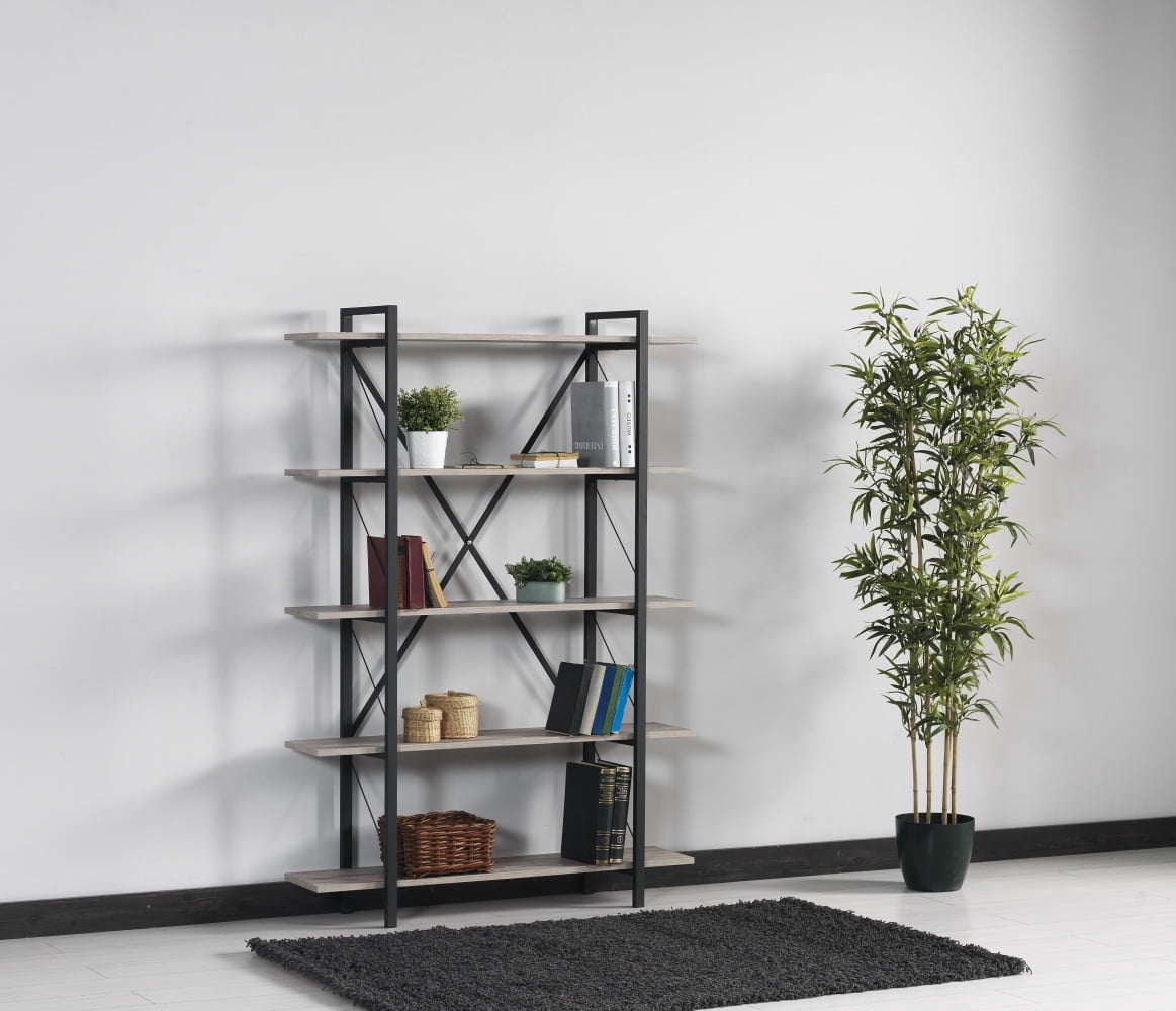 Katarin 5 Tier Modern Bookshelf, Metal Frame Bookshelf for Small Spaces ...