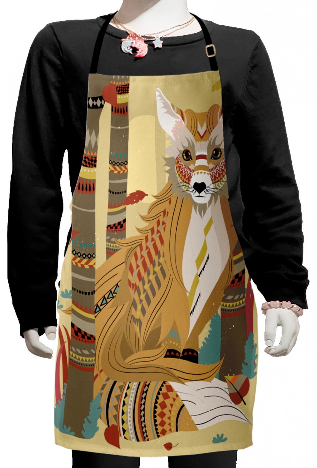 Fox Kids Apron, Animal Theme a Fluffy Wild Fox in the Forest and Tree ...