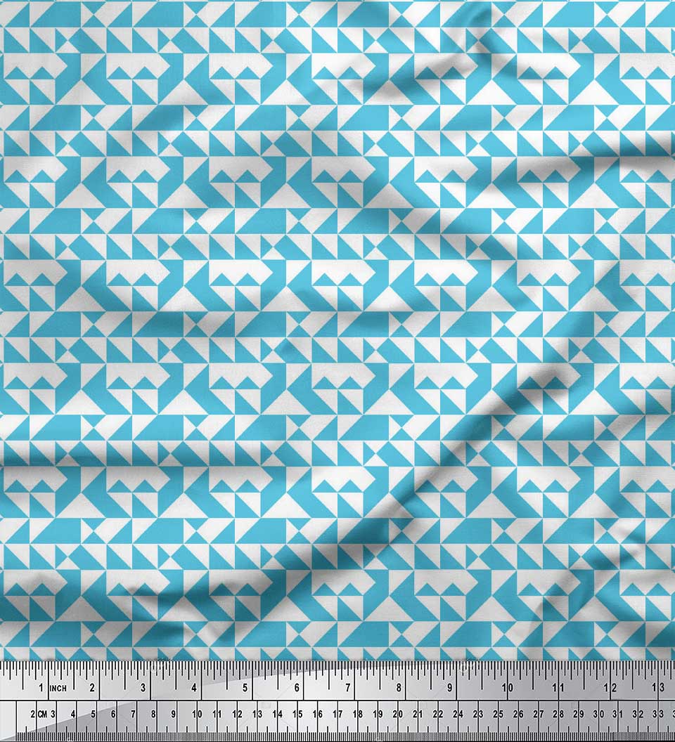 Soimoi Blue Cotton Duck Fabric Diamond & Triangle Geometric Print ...