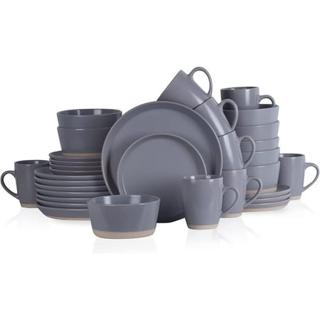16 Pieces Two-Tone Color Glaze without Rim Stoneware Round Dinnerware ...