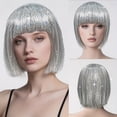 12-Inch Silver Sequin Short Wig with Bangs and Buckle Cut for Women ...