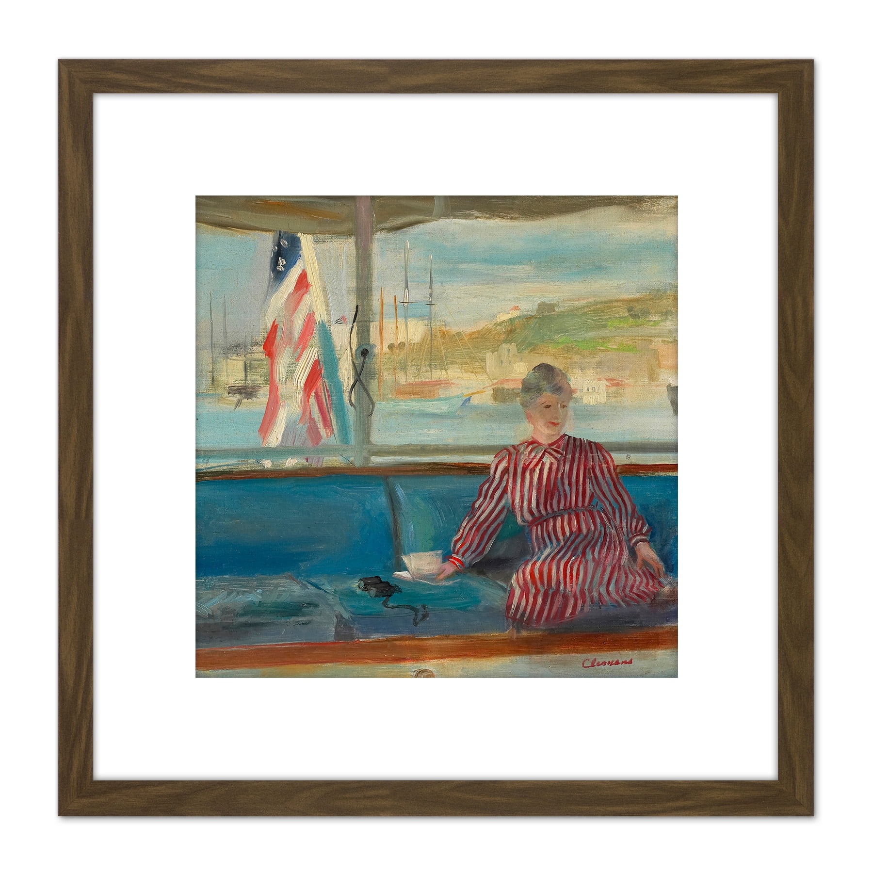 Paul Lewis Clemens Mrs Clark On Yacht 1947 Painting 8X8 Inch Square ...