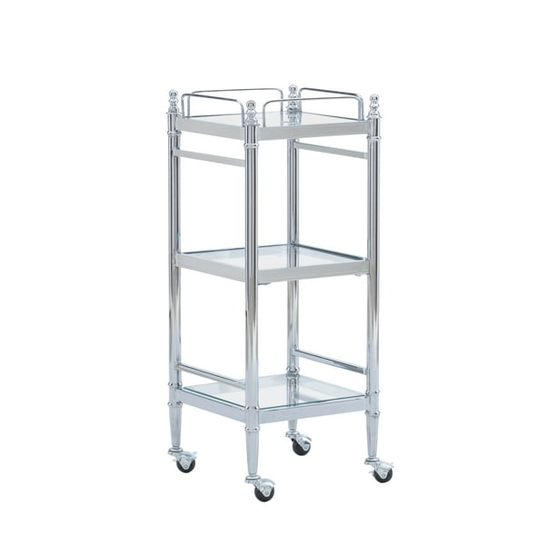 Linon Pinnacle Bathroom Storage Cart Chrome Finish