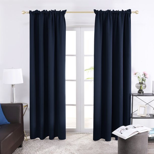 Deconovo Navy Blue Blackout Curtains Rod Pocket Room Darkening Curtain ...