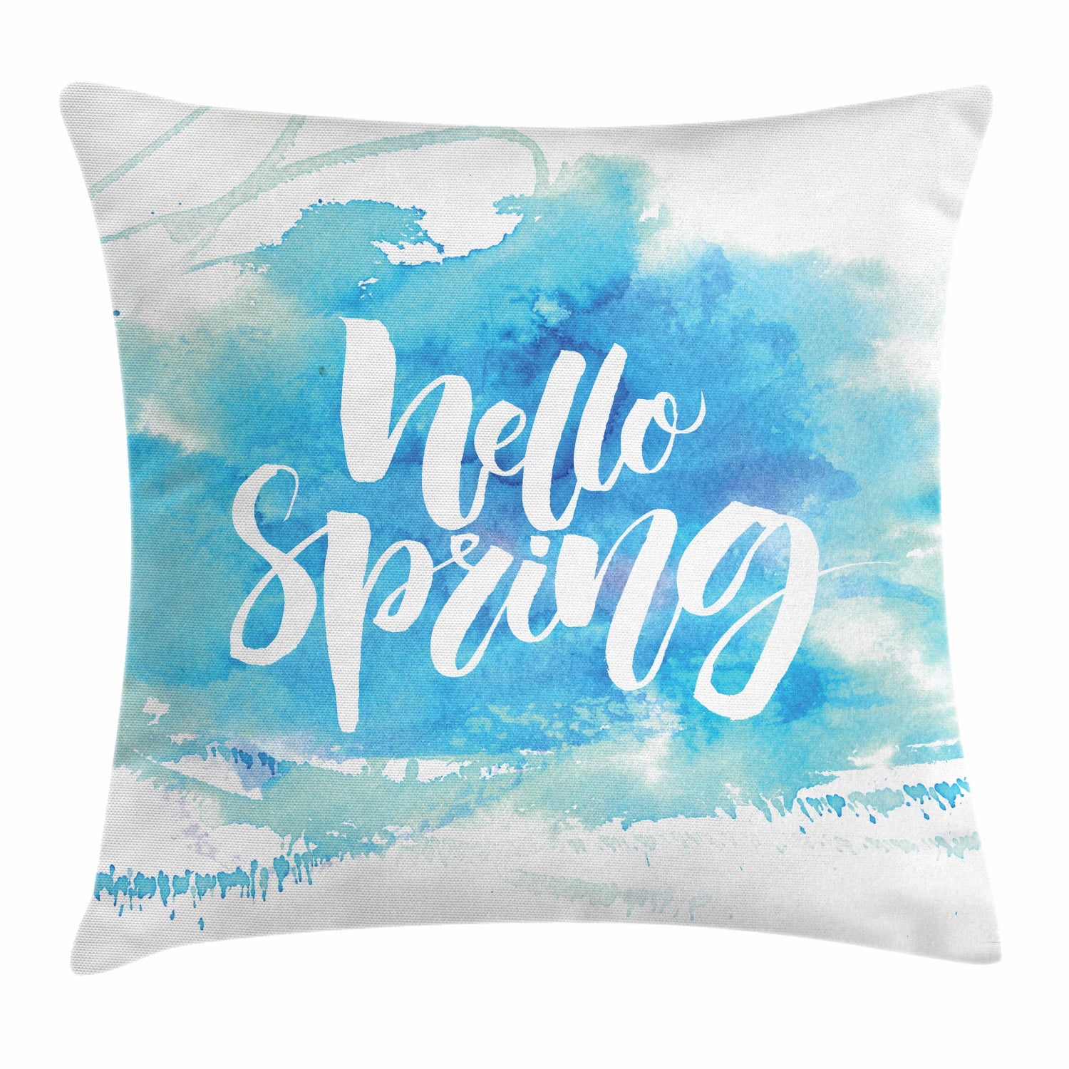 Hello Throw Pillow Cushion Cover, Hello Spring Printed in White Hand ...