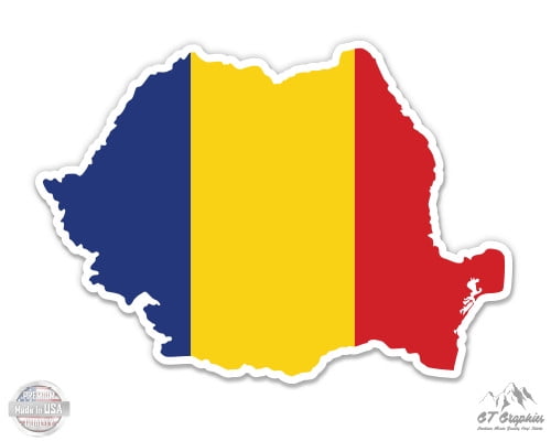 Romania Map Flag Country Shape - 12" Vinyl Sticker Waterproof Decal ...