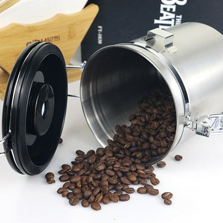 Stainless Steel Tea Sugar Can With Spoon One Way Valve Coffee Canister ...