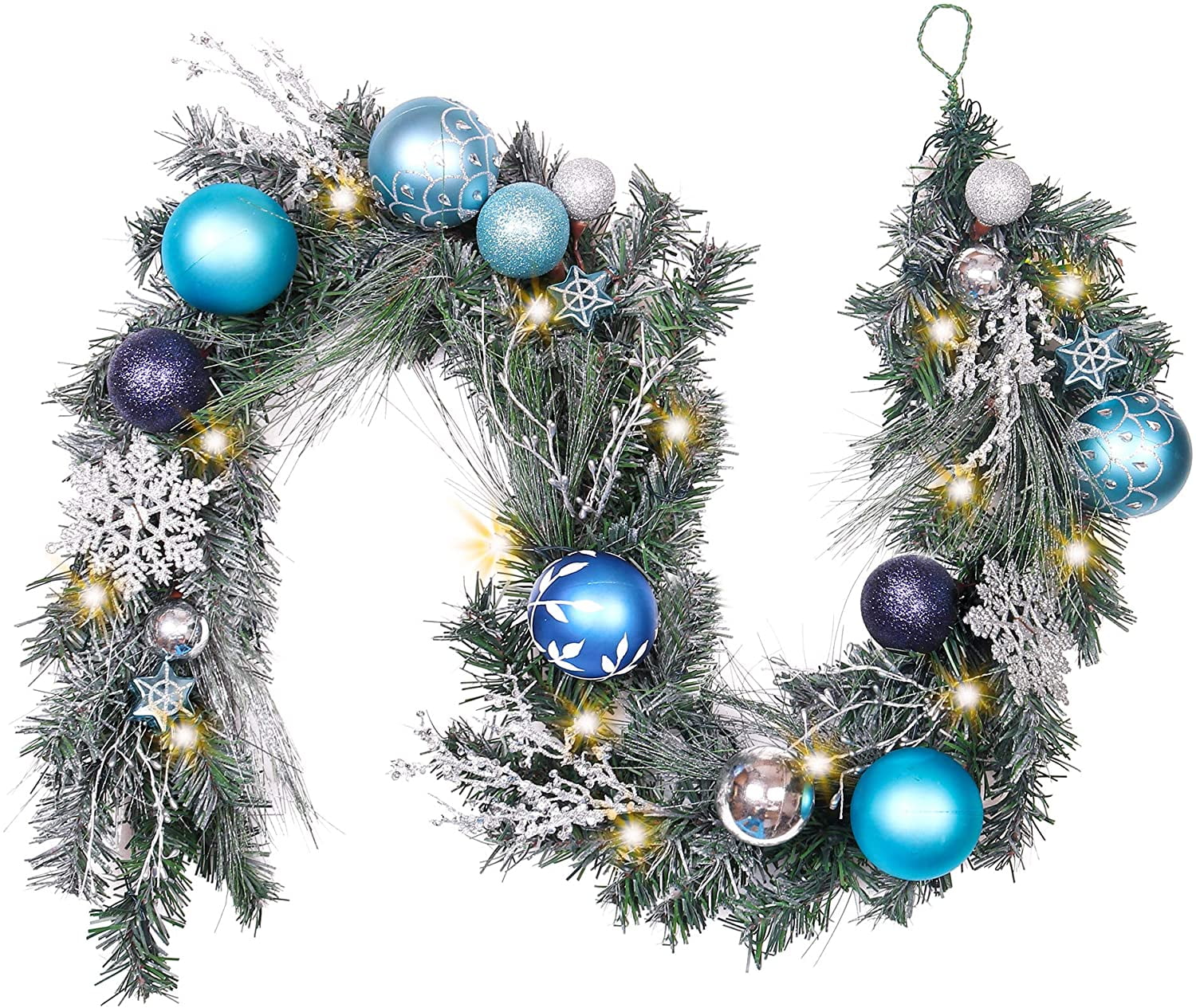 Pre-Lit 6 Feet Winter Wishes Blue Silver Christmas Garland with ...