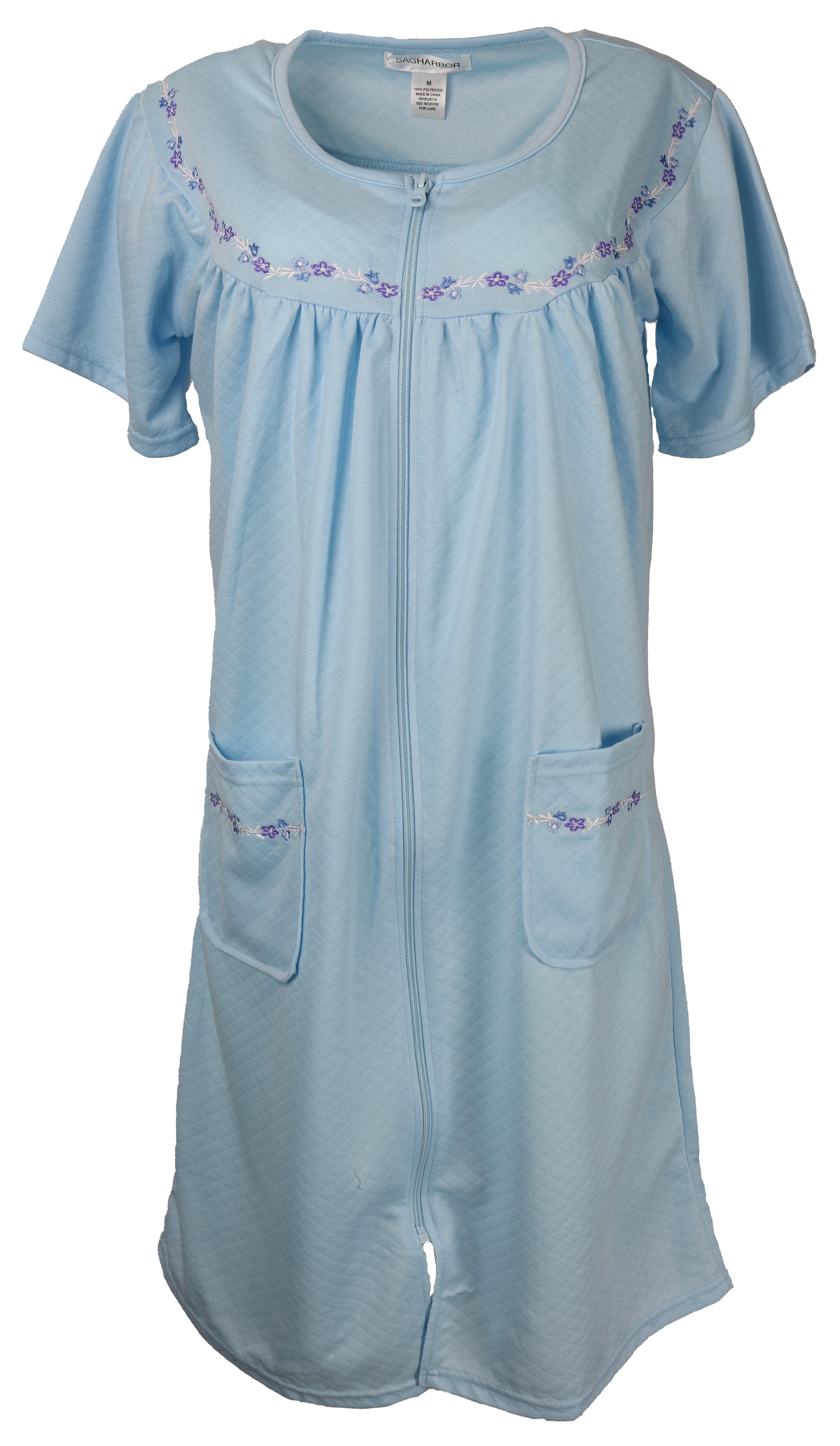 Sag Harbor Women's Polyester Short Sleeve Duster Robe with Zipper Close ...